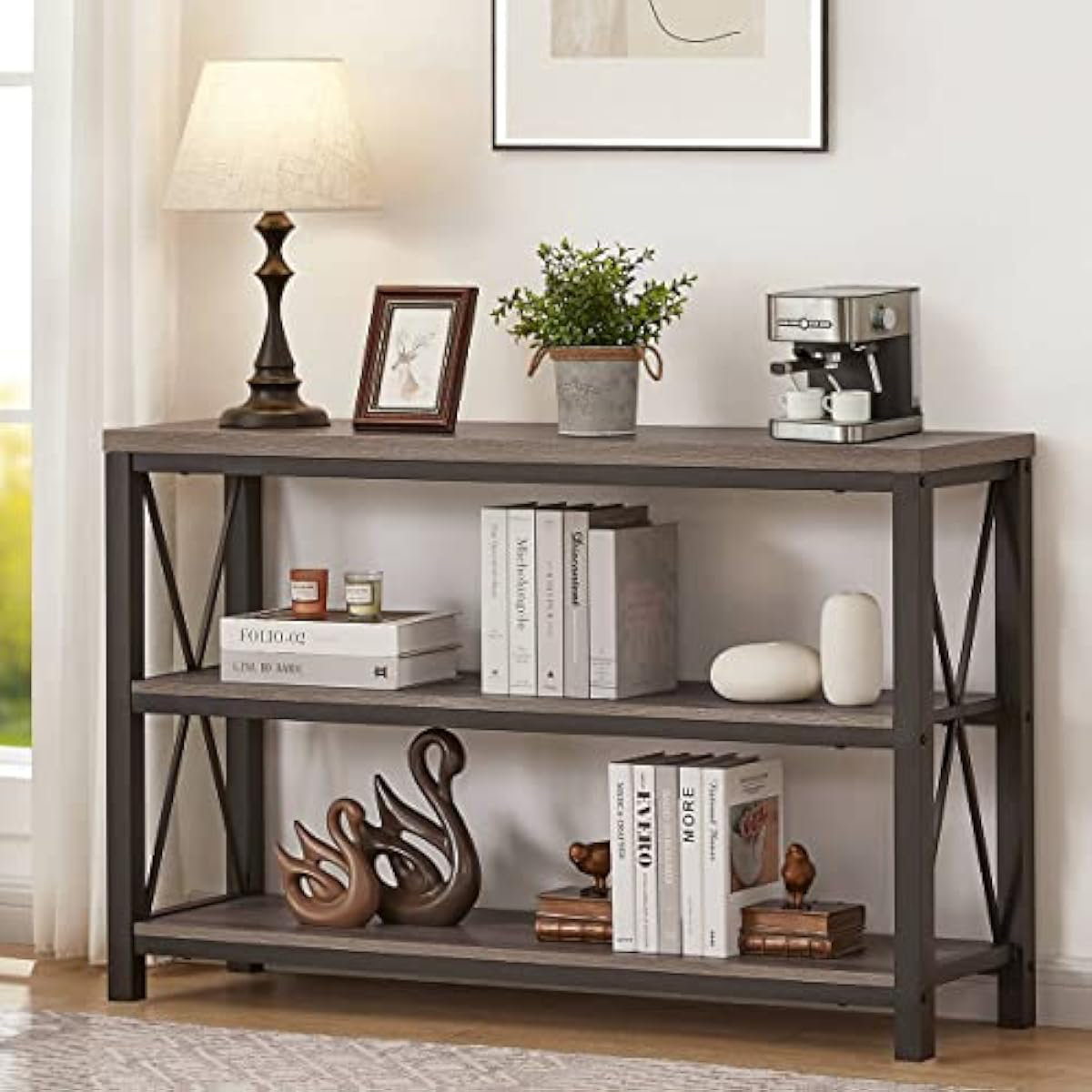 17 Stories Rustic Sofa Table Behind Couch Industrial Console Tables For Entryway 3 Tier Wood Shelves Entry Table With Storage For Foyer Hallway